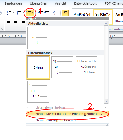 Unterpunkte in Word? (Format, Seitenlayout)