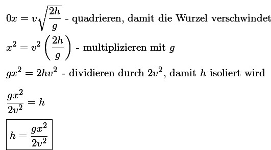 Formel umstellen in Physik ( Waagerechter Wurf) (waagerechter-wurf)