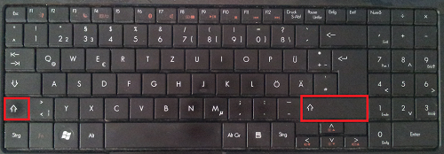 wo ist die Umschalttaste am Laptop? (Taste, suchen)