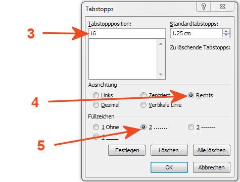 Word 2013 Tabs mit Punkten füllen (Microsoft Word, Punkte, Zeichen)