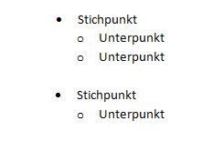 Word: Aufzählungsabstände zwischen Punkt + Unterpunkte zum nächte Punkt ...