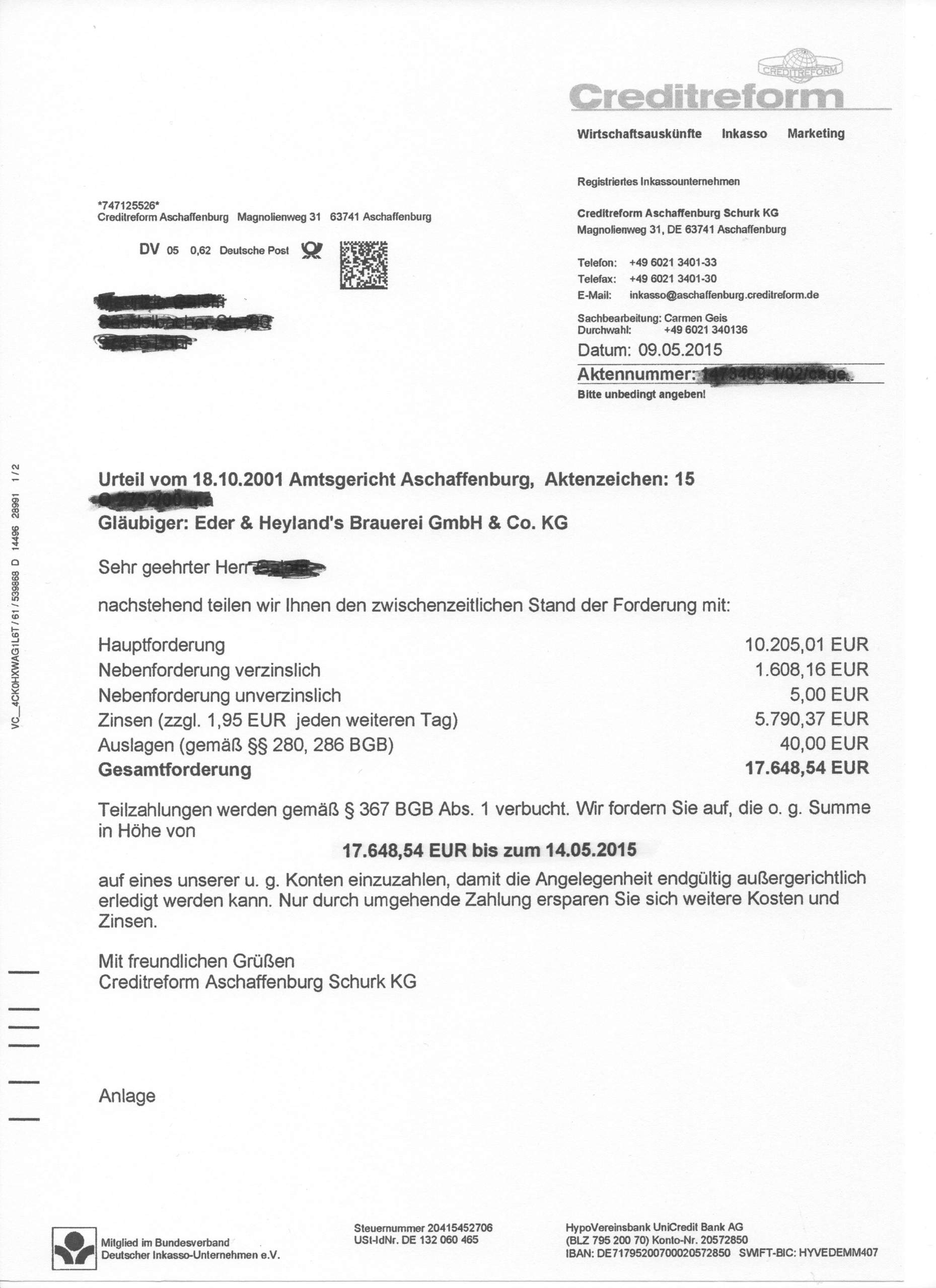 Creditreform betrug (Inkasso)