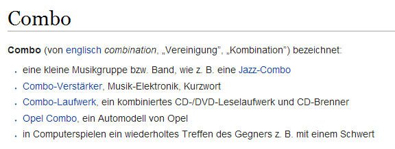 was ist eine Combo? (Wort, Erklärung)