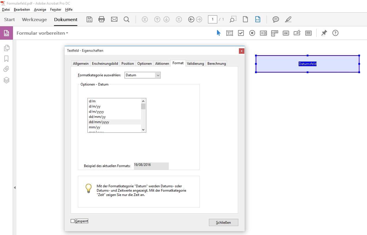 Gibt es die Möglichkeit in einem Formular, erstellt in Adobe Acrobat ...