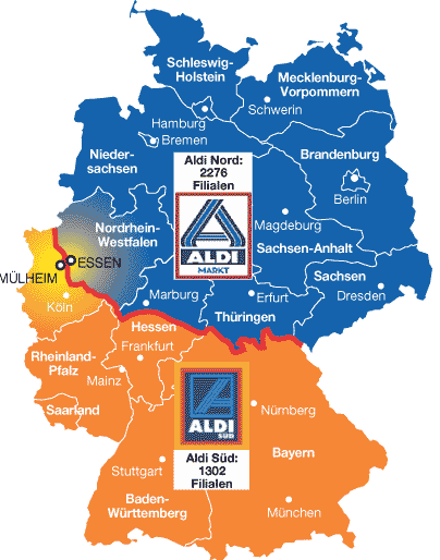 Ist der südlichste Aldi-Nord südlicher als der nördlichste Aldi-Süd ... Ist der südlichste Aldi-Nord südlicher als der nördlichste Aldi-Süd ...