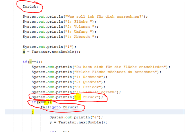 Wie kann ich in Java eine Schleife zurück springen ? (Programmieren) Wie kann ich in Java eine Schleife zurück springen ? (Programmieren)