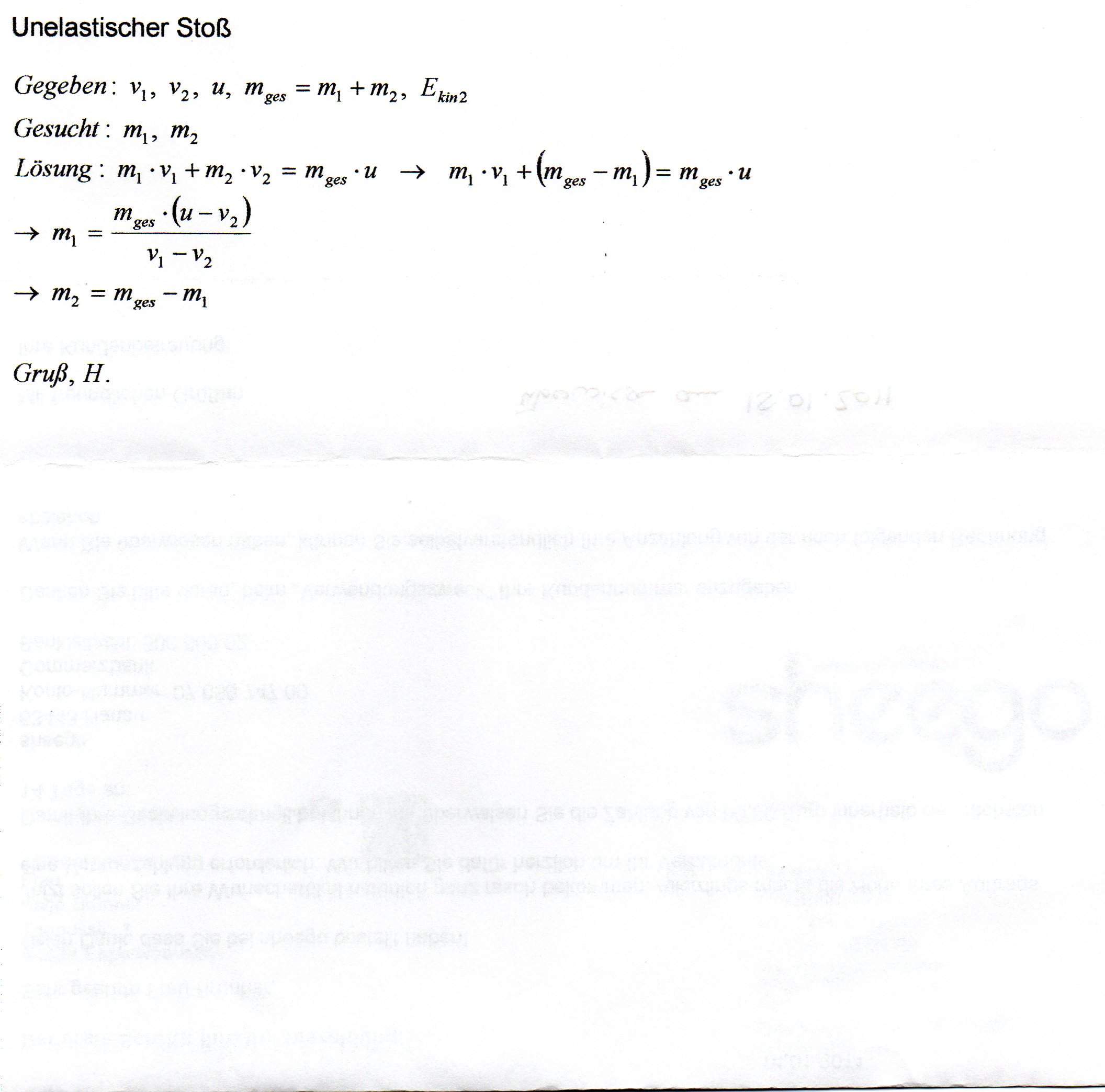 (PHYSIK) Hilfe bei Aufgabe zum elastischen Stoß? (Mathematik, Rechnung ...