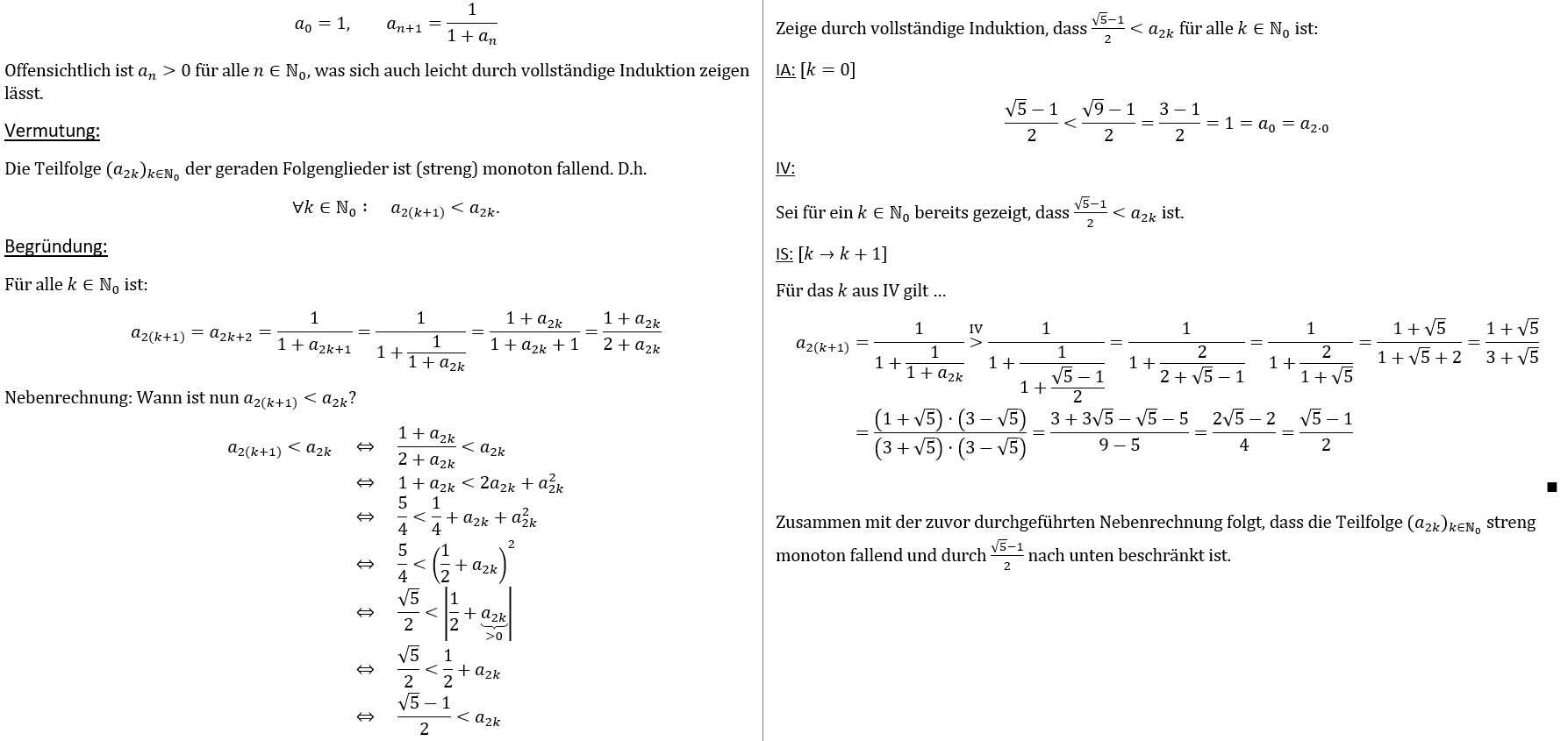 Konvergent einer rekursiv definierten Folge? (Schule, Mathe, Mathematik)