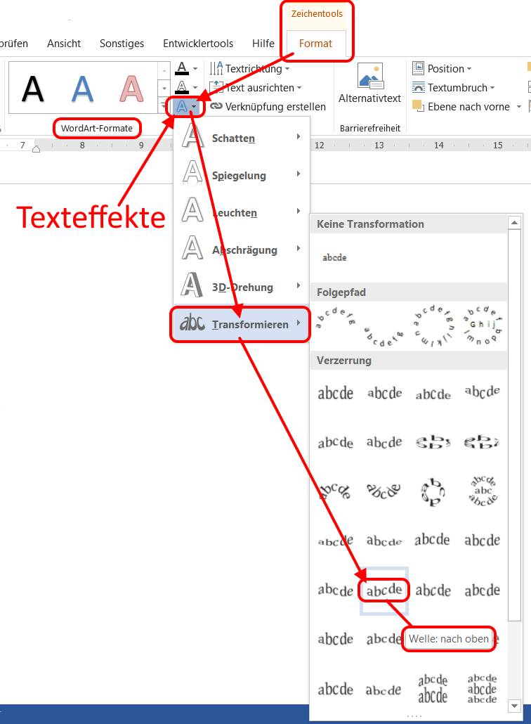 Wo genau finde ich bei Word 2016 so ein Schrift wie auf dem Screen ...