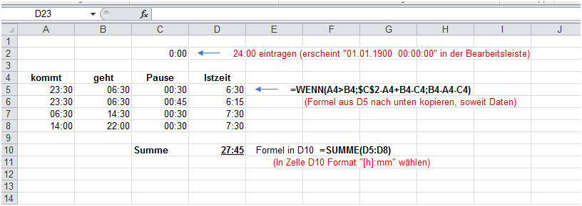 Arbeitszeit(Nachtschicht) Excel Berechnung? (Microsoft Excel)