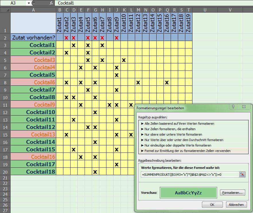 Cocktails und Zutaten per Excel verwalten? Welche Formeln verwenden ...