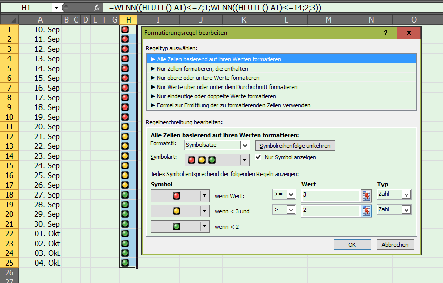 Excel Ampelfunktion mit Datumsfeld? (Microsoft Excel, Excel-Formel)