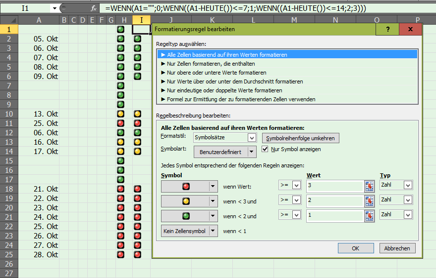Excel Ampelfunktion mit Datumsfeld? (Microsoft Excel, Excel-Formel)