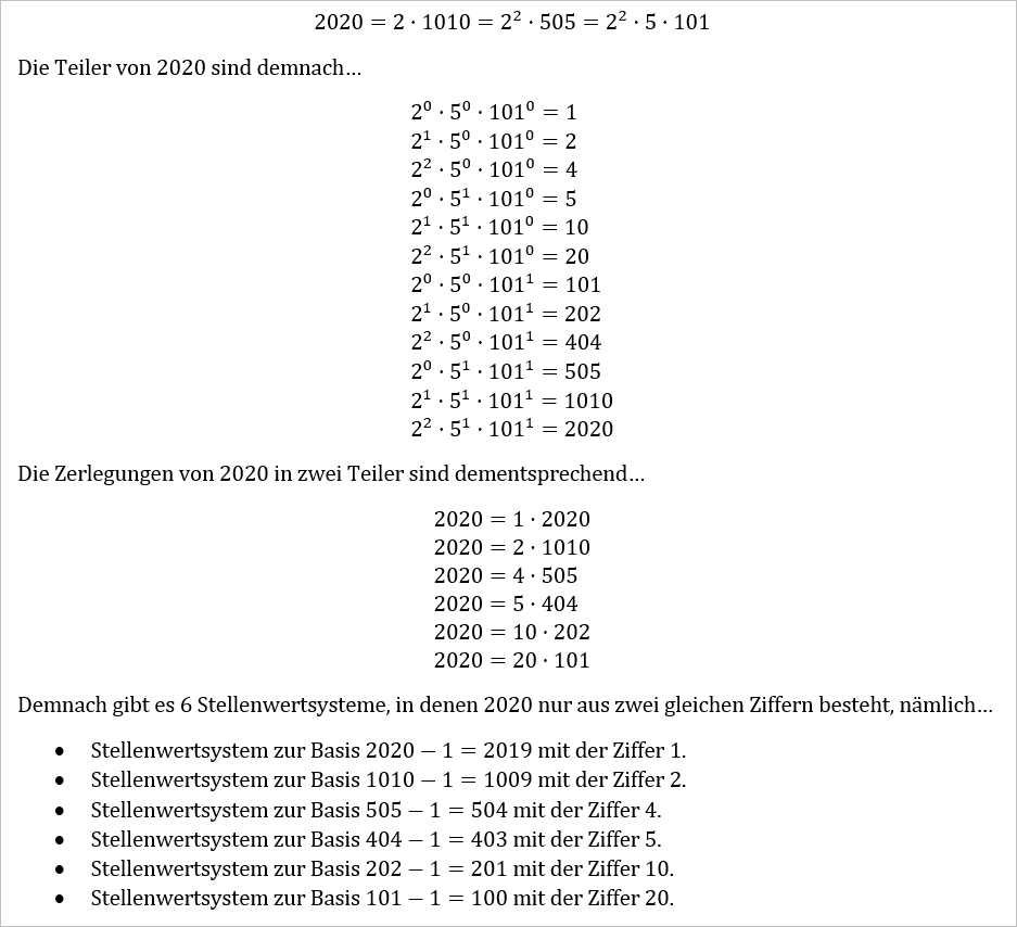 Wie viele Stellenwertsysteme gibt es , in denen 2020 nur aus zwei ...