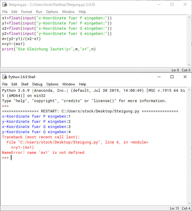 Python-Programm lineare Gleichung? (Computer, Mathematik, programmieren)