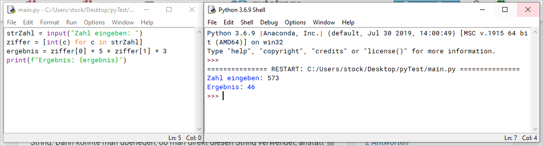 Python mit einzelnen Ziffern weiterrechnen? (Computer, Mathematik ...