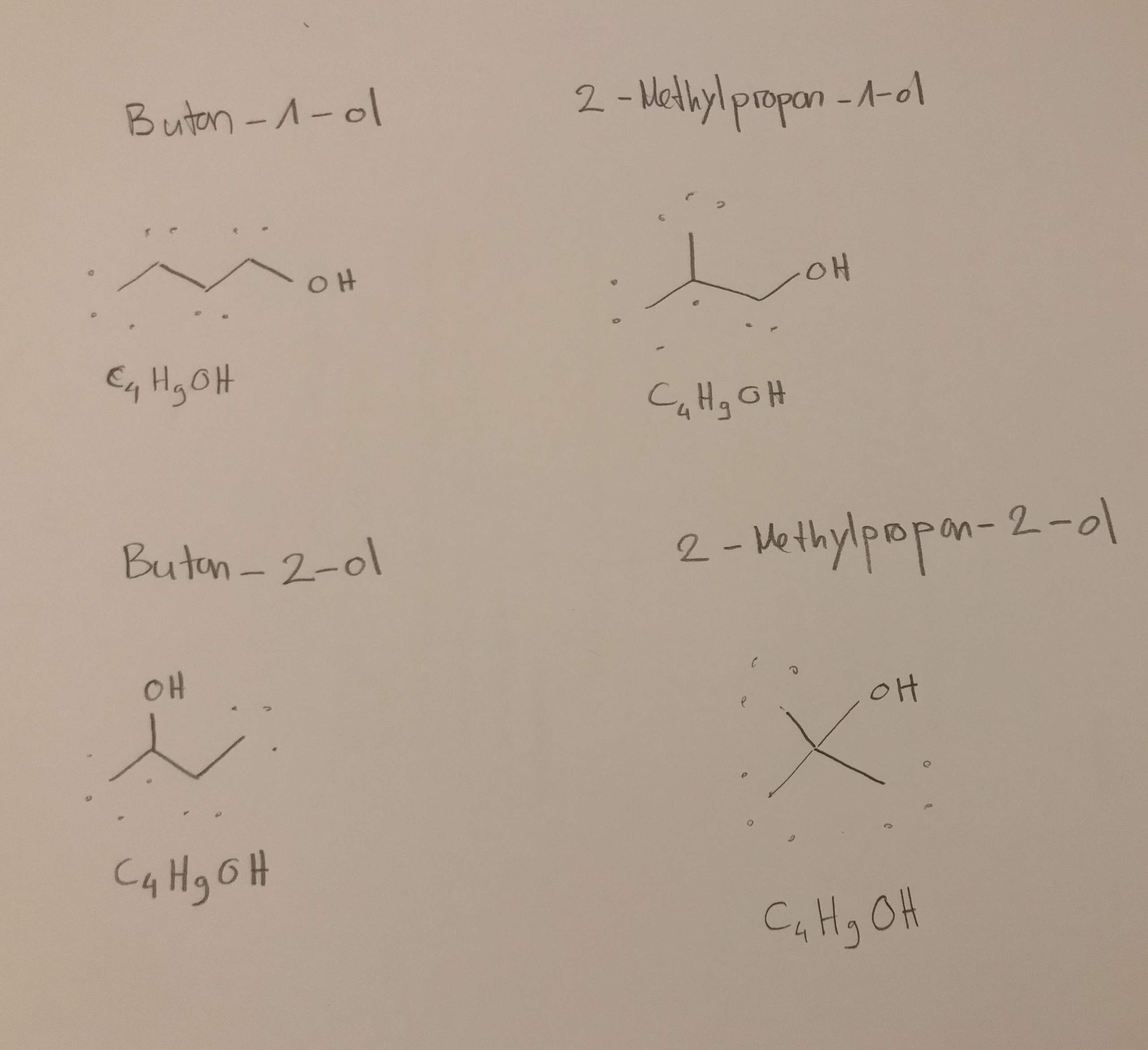 Sind das alle Isomere von C4H9OH? (Chemie)