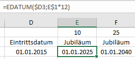 10,20,25 jähriges als datum auf excel berechnen? (Formel, Microsoft Excel, Office)
