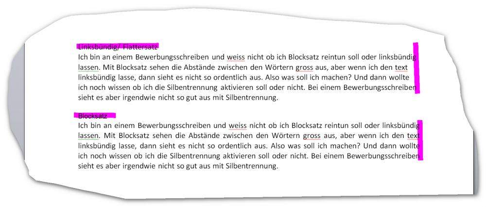 Bewerbungsschreiben (Blocksatz und Silbentrennung?) (Schule, Bewerbung ...