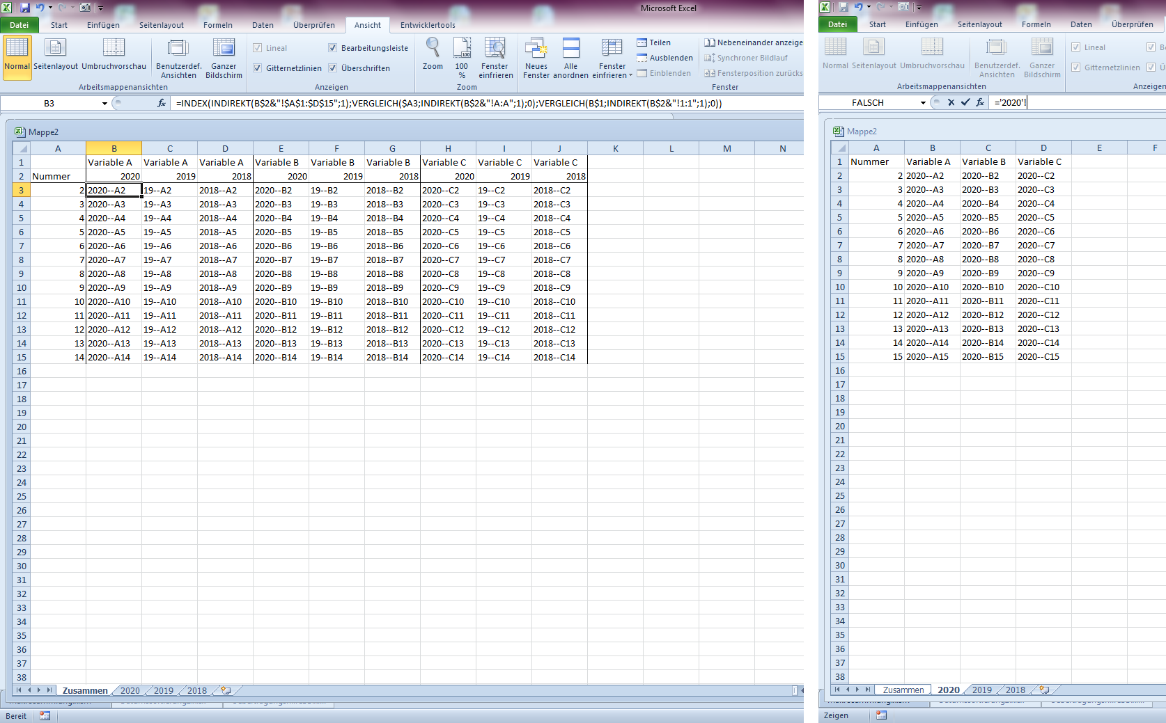 Wie erstelle ich in Excel eine Mastertabelle aus verschiedenen ...