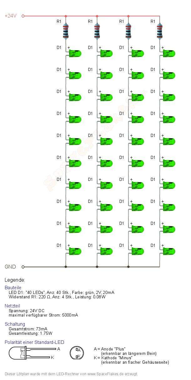 40 LEDs in Serie schalten Vorwiderstände? (Computer, Technik, Technologie)