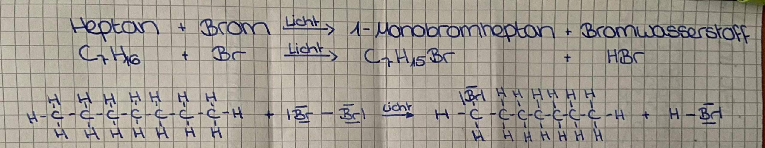 Brom mit Heptan in Strukturformelschreibweise? (Schule, Chemie)