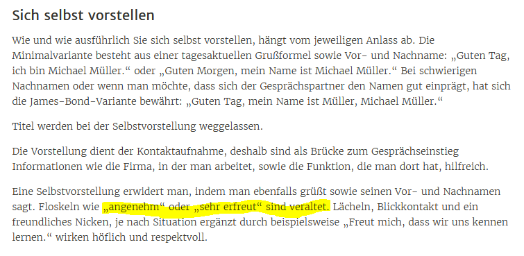 "sehr angenehm" oder "freut mich"? (Deutsch, Sprache)