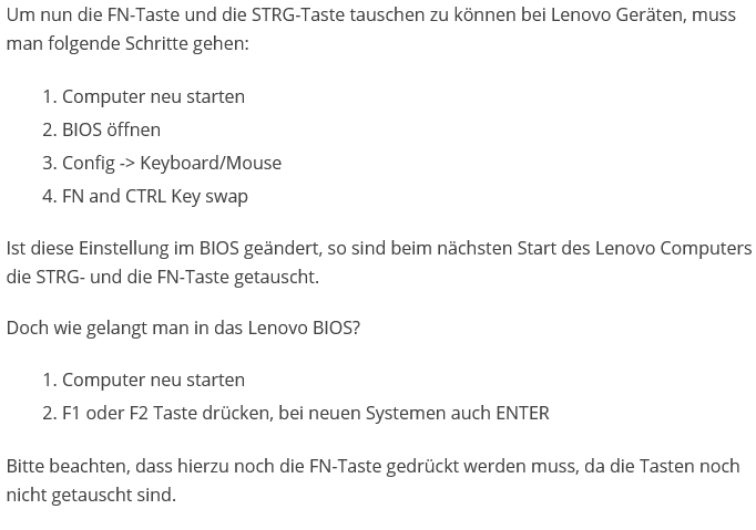 Strg-Taste und Fn-Taste vertauscht? (Computer, Technik, PC)