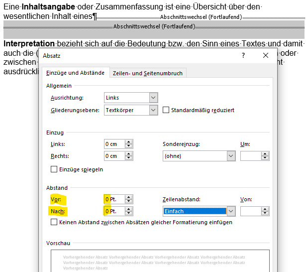 Nach Abschnittswechsel Lücke weg WORD? (Computer, Programm, Medien)