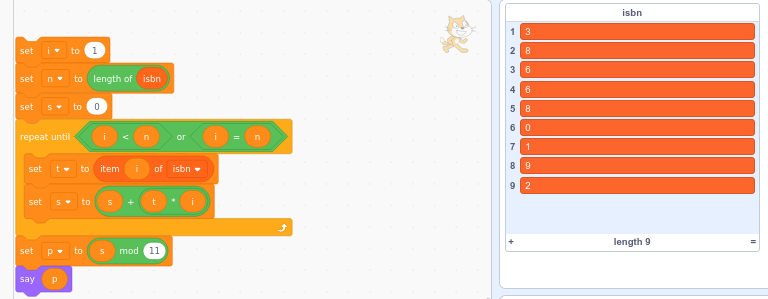 Scratch ISBN Prüfnummer berechnen? (programmieren)