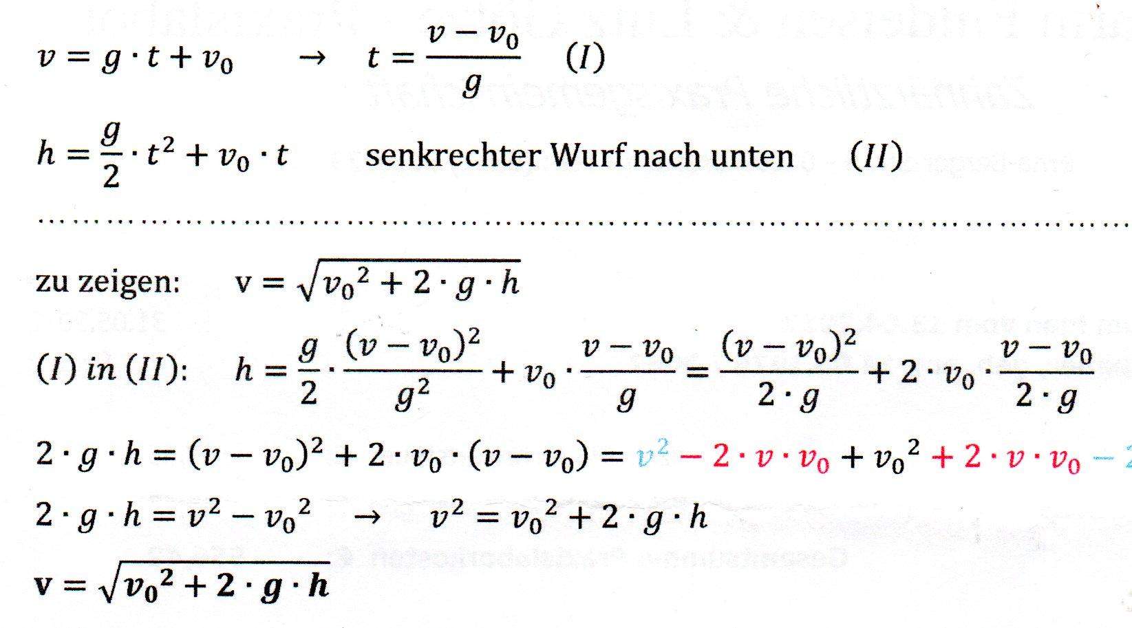 Physik Formel herleiten? (Schule, Mathematik, freier Fall)