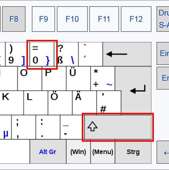 Wo ist der „=„ zeichen? (Computer, Tastatur)