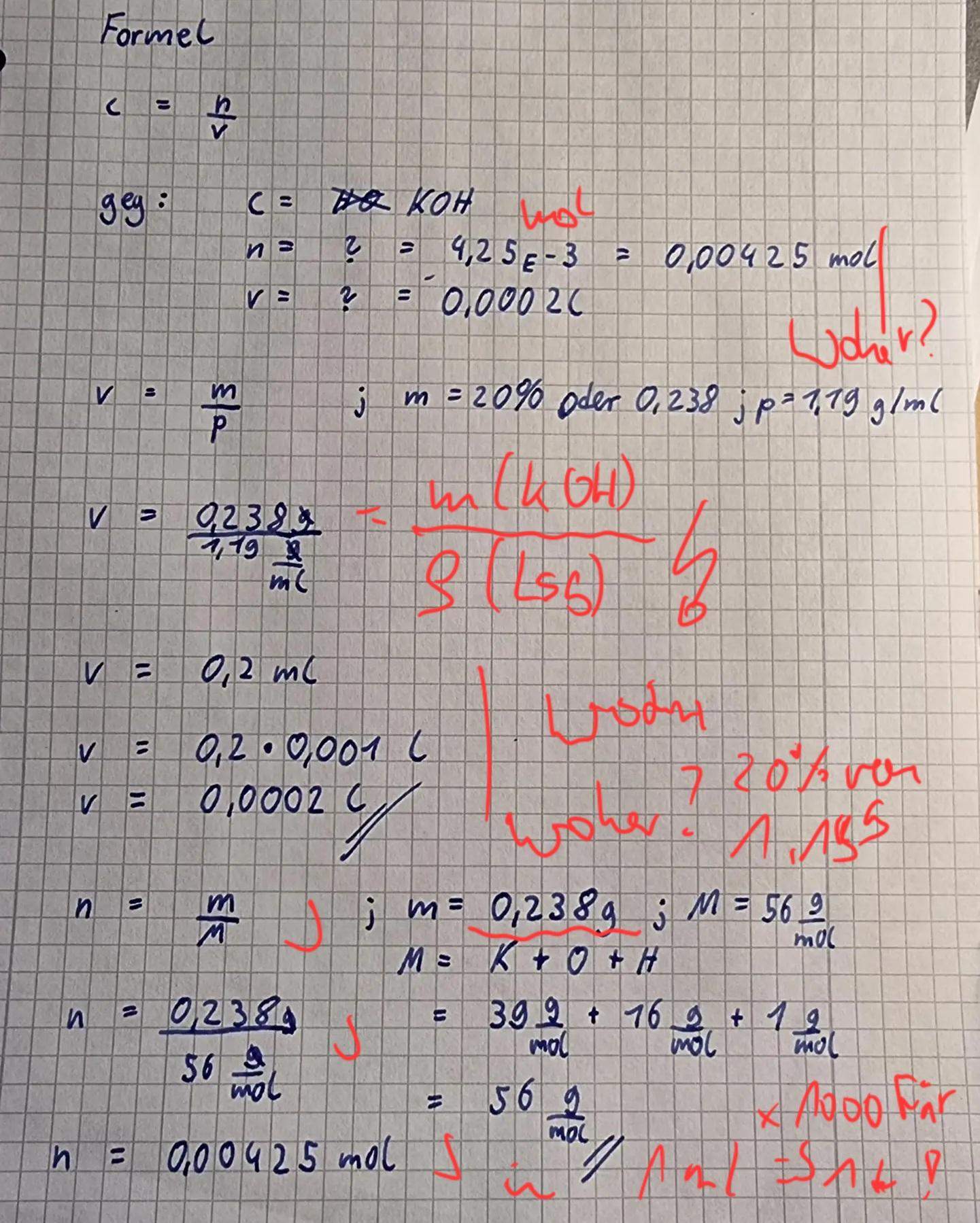 Chemie Klassenarbeit Stoffmengenkonzentration ausrechnen? (Mathematik ...
