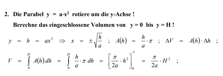 Rotation um die y-Achse Paraboloid...? (Mathematik, Integralrechnung ...