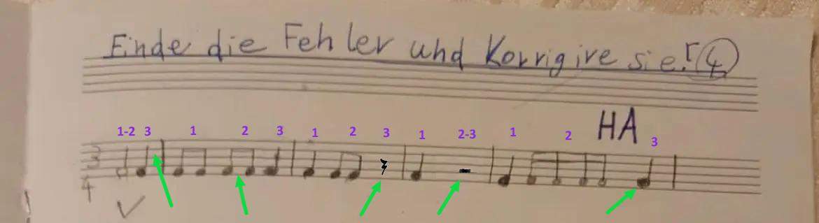 Was muss man hier machen (Musiknoten korrigieren)? (Schule, Musik ...