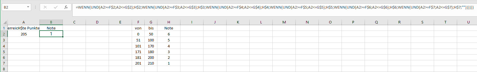Excel Tabelle Abiturnote? (Geschichte, Microsoft, Formel)