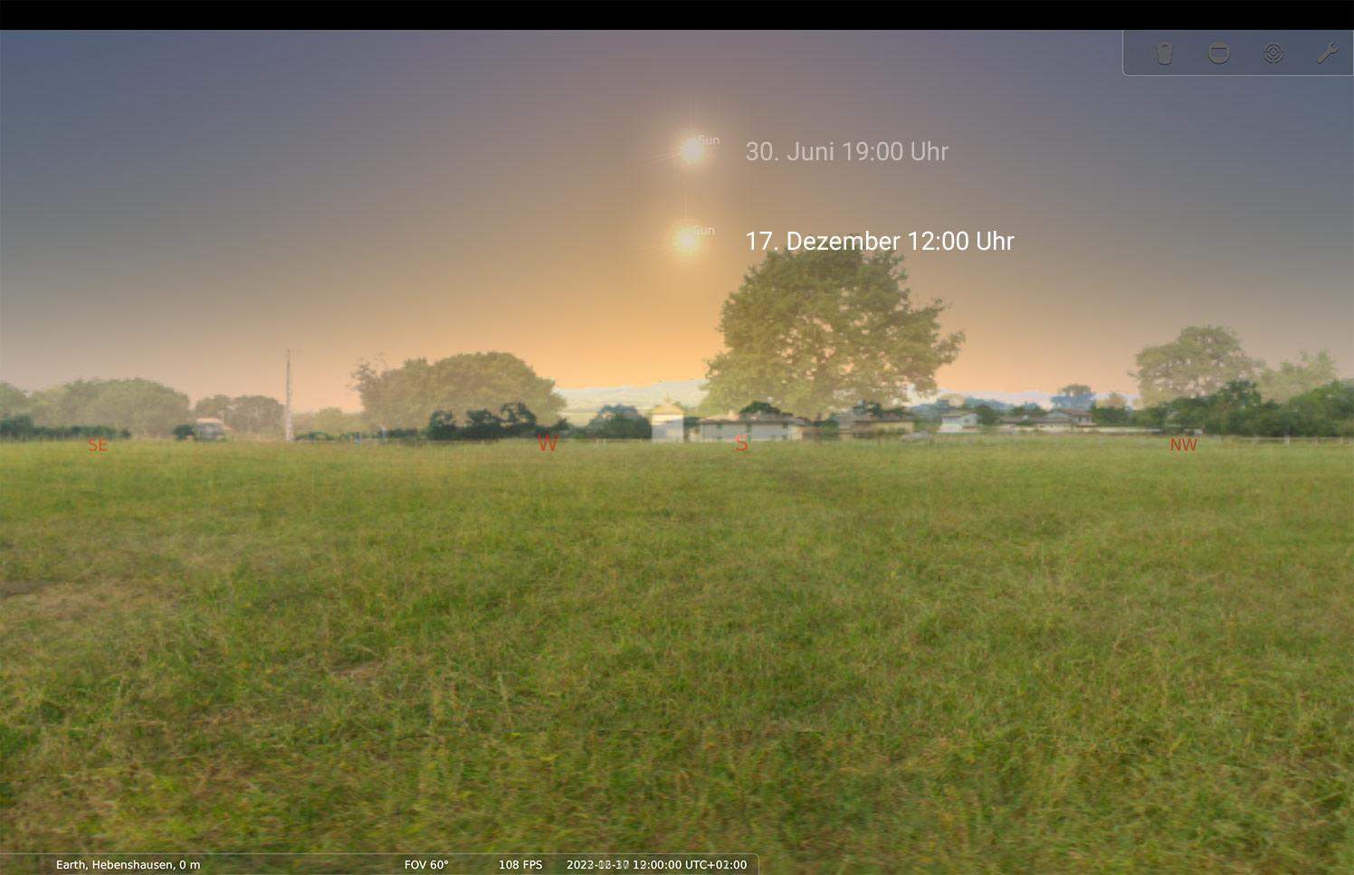 Wann steht die Sonne höher, im Sommer (Ende Juni) um 19 Uhr abends oder ...