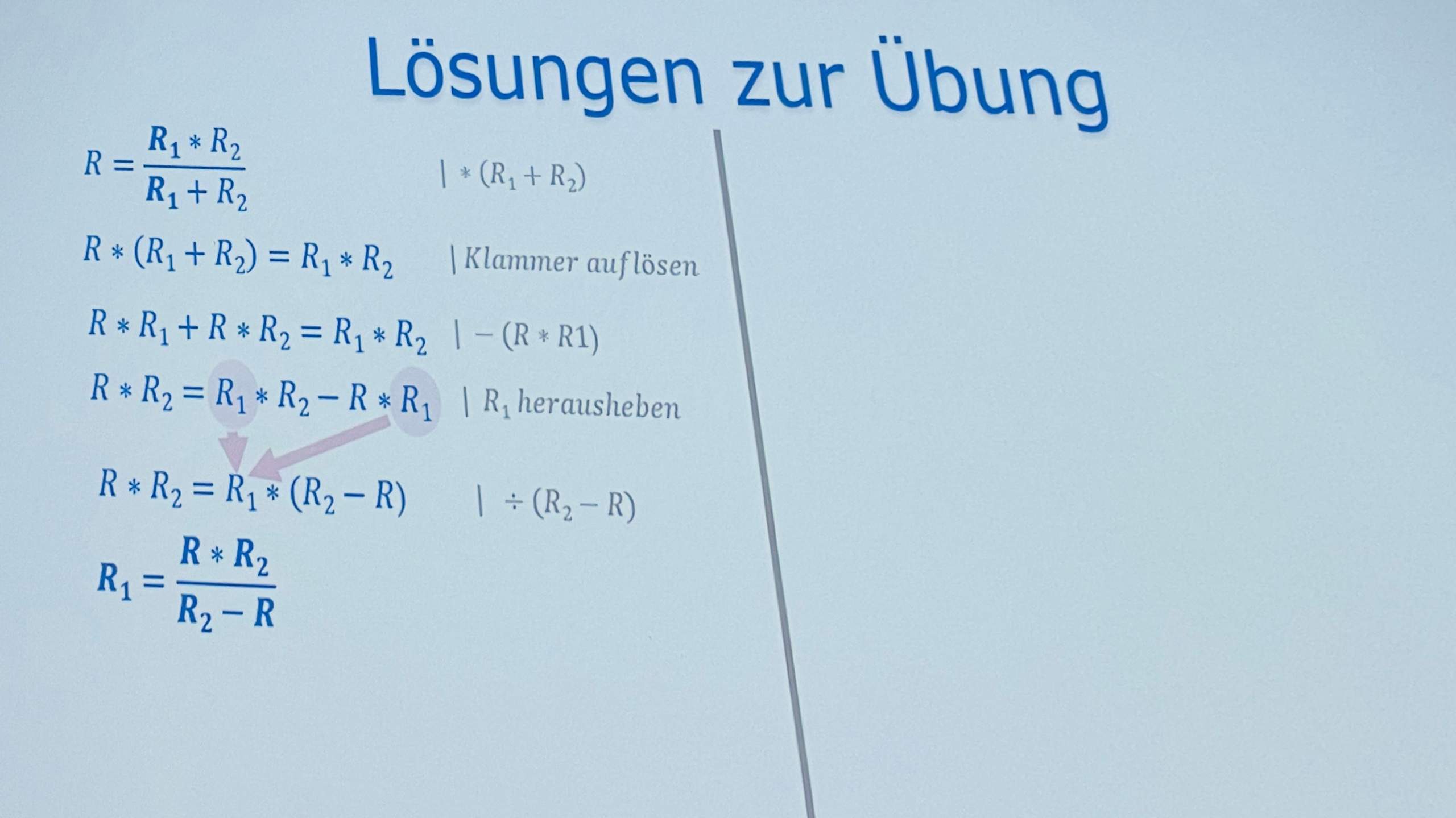 Rg = (R1·R2) / (R1 + R2) fomel umstellen nach r1 so das ich es ...