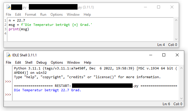itisten bitte helfen? n = 22.7 msg = 'Die Temparatur beträgt (n) Grad ...