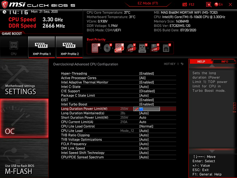 Power limit Einstellun MSI Bios? (CPU, Intel)
