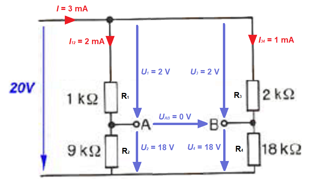 Spannungsabfall in Schaltung berechnen? (Physik, Elektrik)