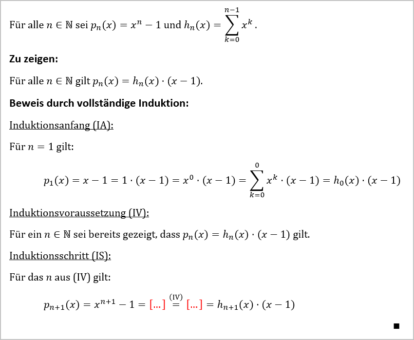 Vollständige Induktion Summenzeichen? (Gleichungen, Mathematiker, Beweis)