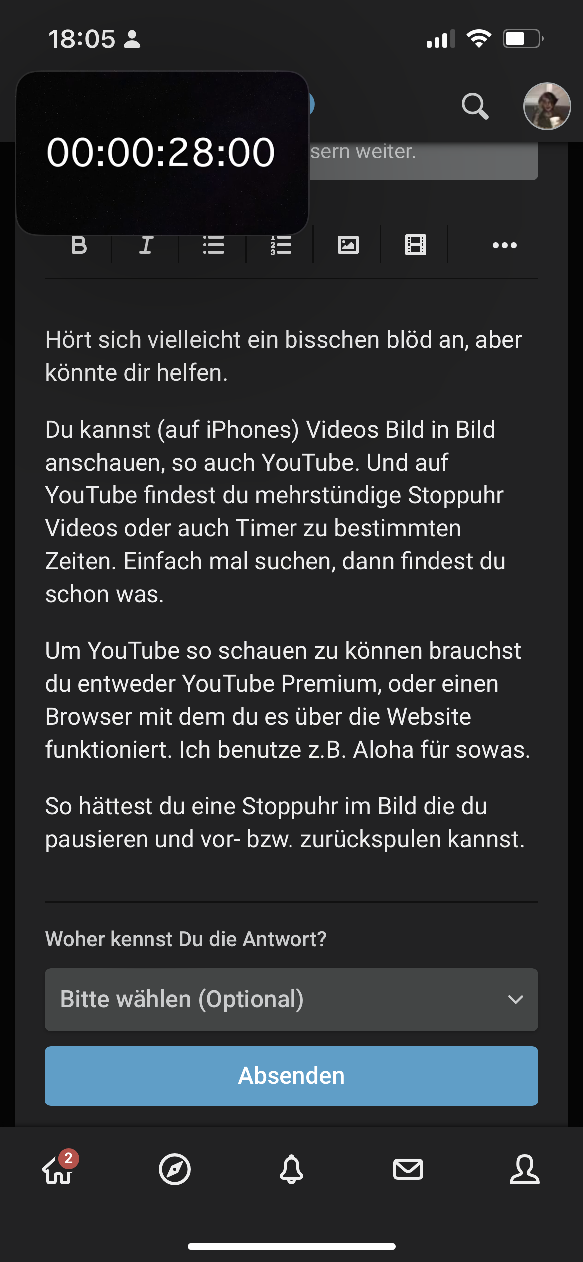Gibt es ne app mit der man nen timer auf dem bildschirm einblenden kann? (Handy, Smartphone, Bus)