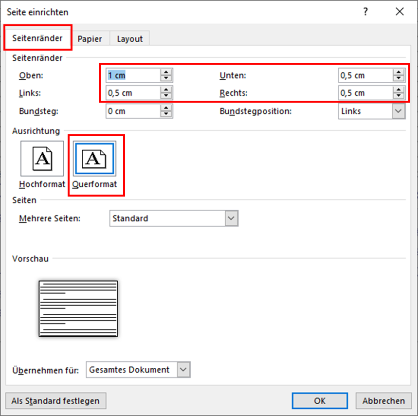 Breite Excel Datei auf ein Word DIN A4 formatieren? (Mathematik, Physik ...