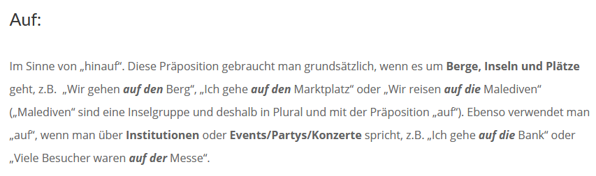 Was ist der Unterschied zwischen " in" und "auf"? (Grammatik, Deutsch ...
