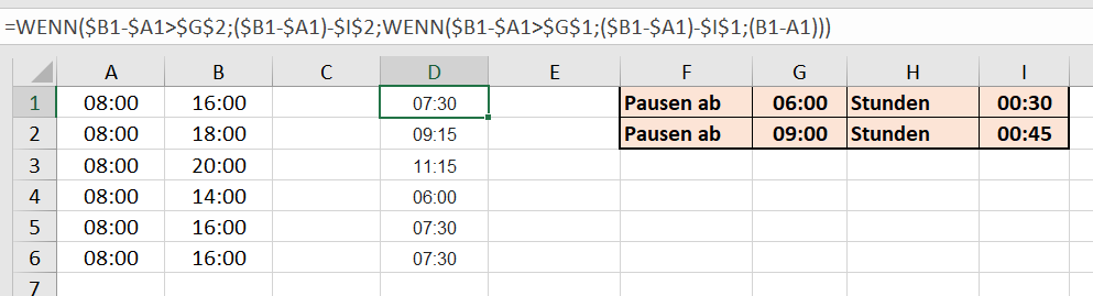 Excel Uhrzeit Formel