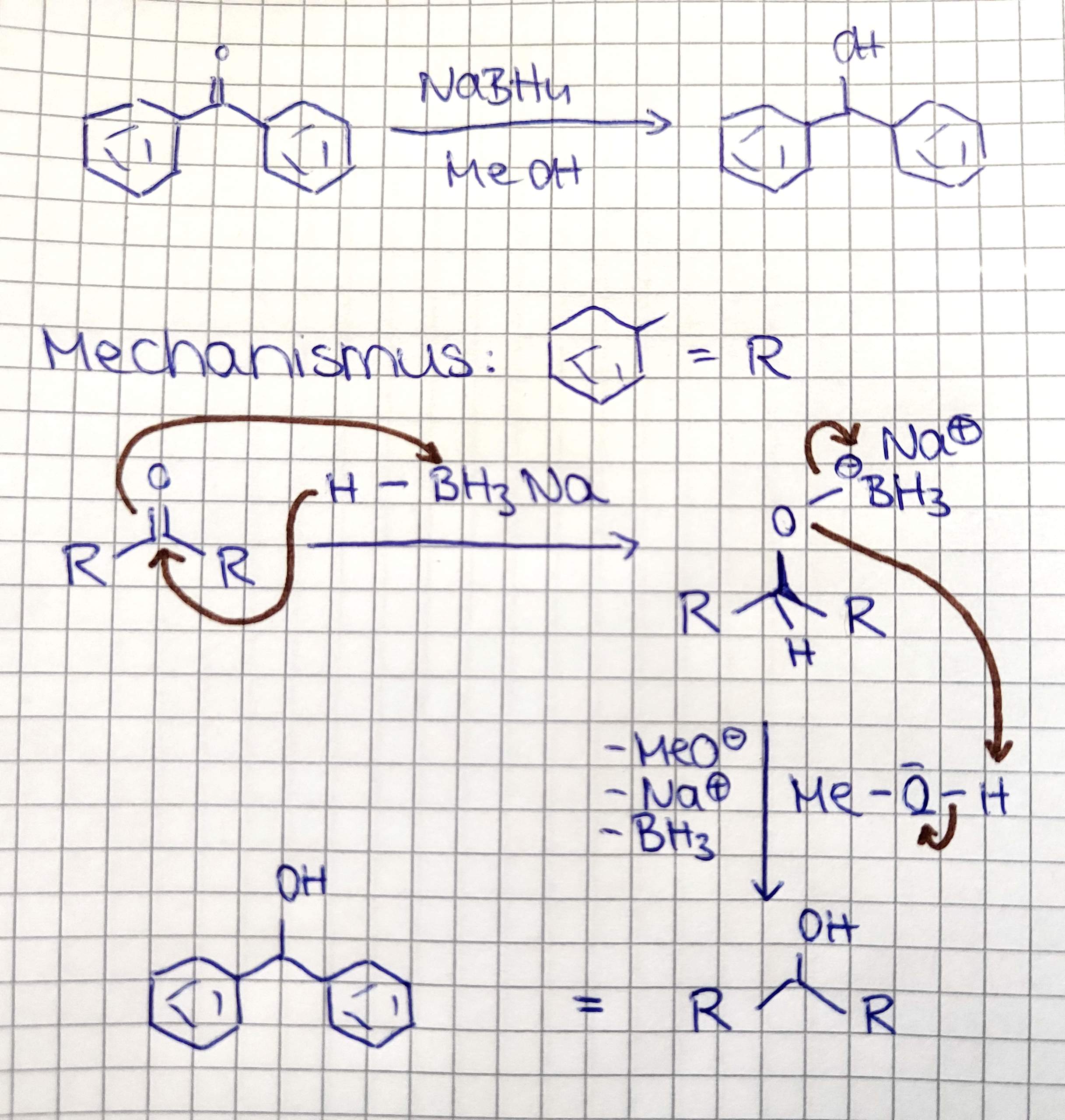 Mechanismus Benzhydrol? (Reaktion, chemische Reaktion, organische Chemie)