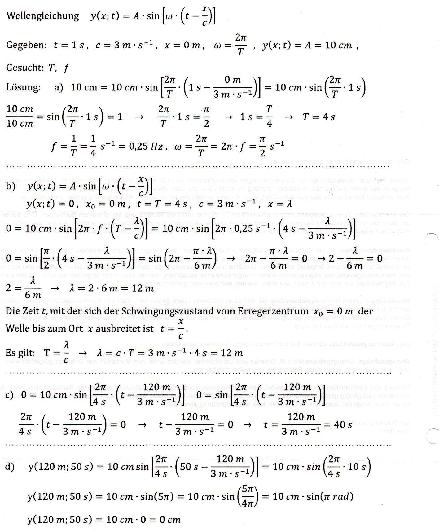 Mit Wellengleichung Periodendauer berechnen? (Formel, Wellen)