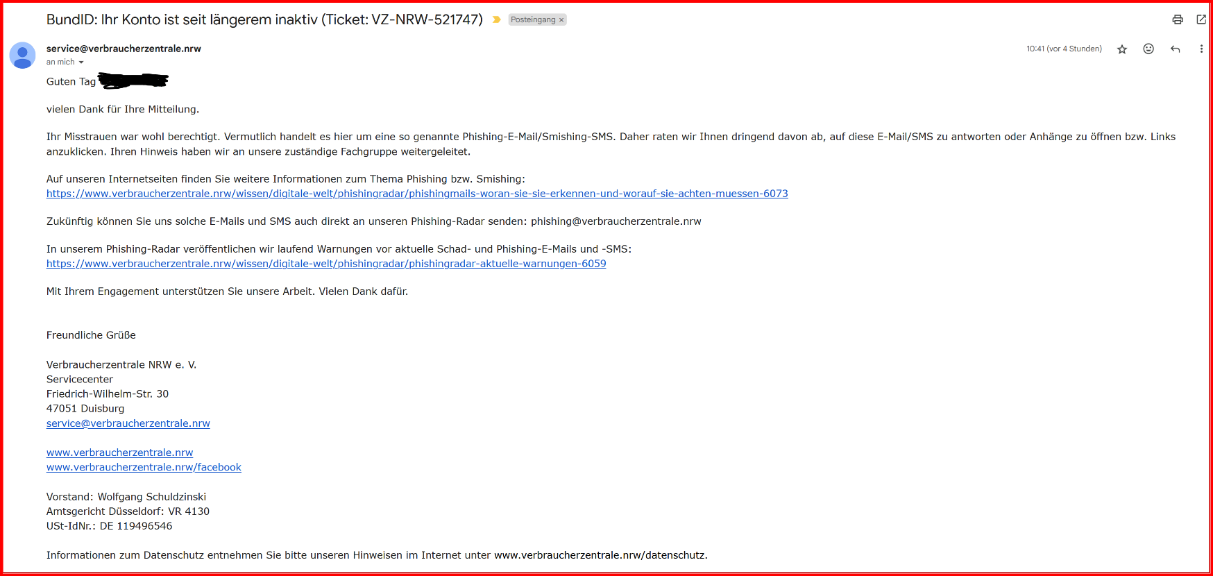 Ich habe von noreply-bundID@itzbund.de eine Email bekommen, weil ich ...