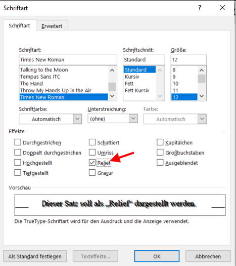 Wie erstelle ich in Word 2019 den Texteffekt „Relief“? (PC, Software, Programm)